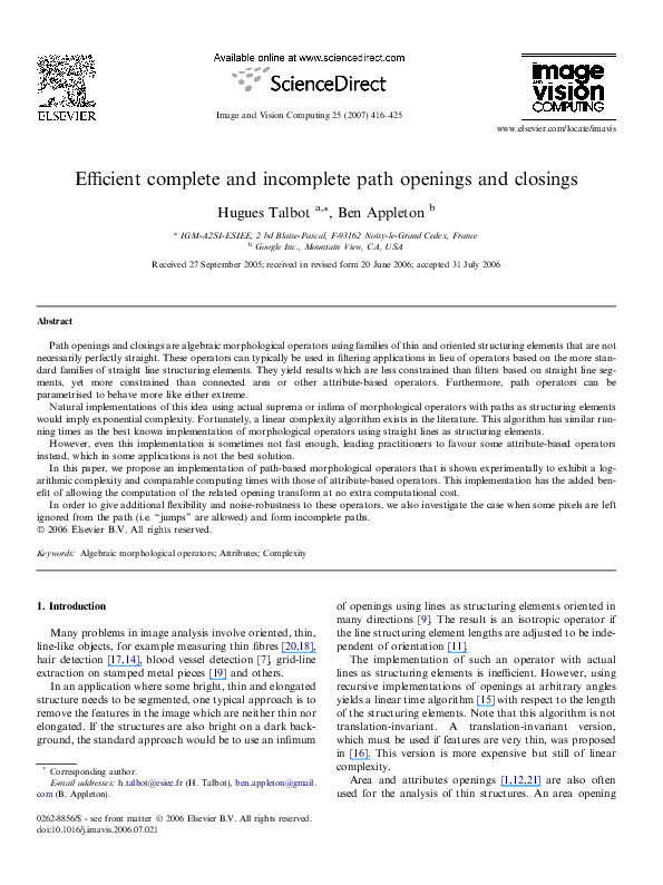 (PDF) Efficient complete and incomplete path openings and closings