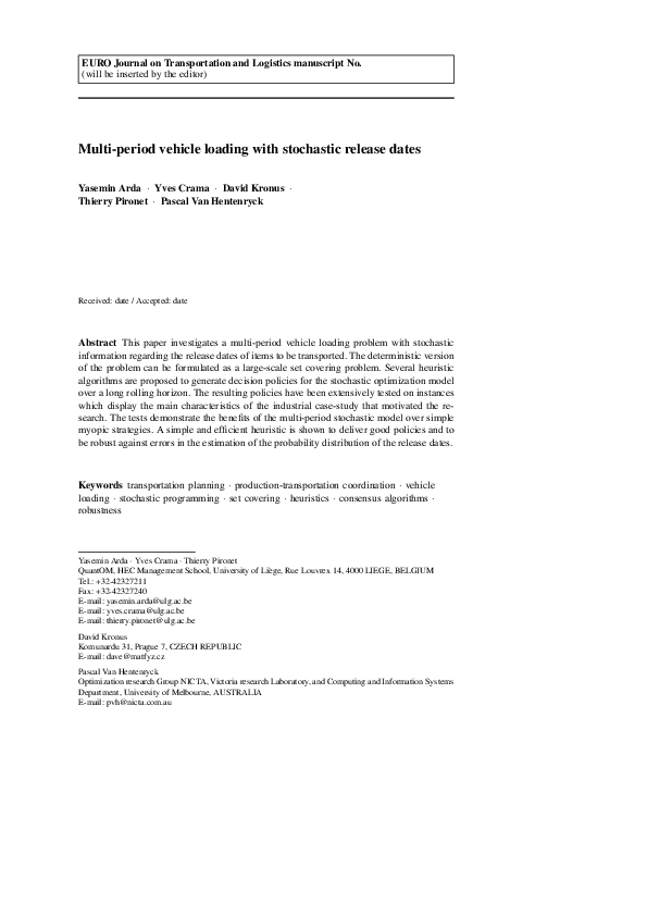 (PDF) Multi-period vehicle loading with stochastic release dates