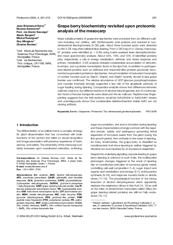 (PDF) Grape berry biochemistry revisited upon proteomic analysis of the ...