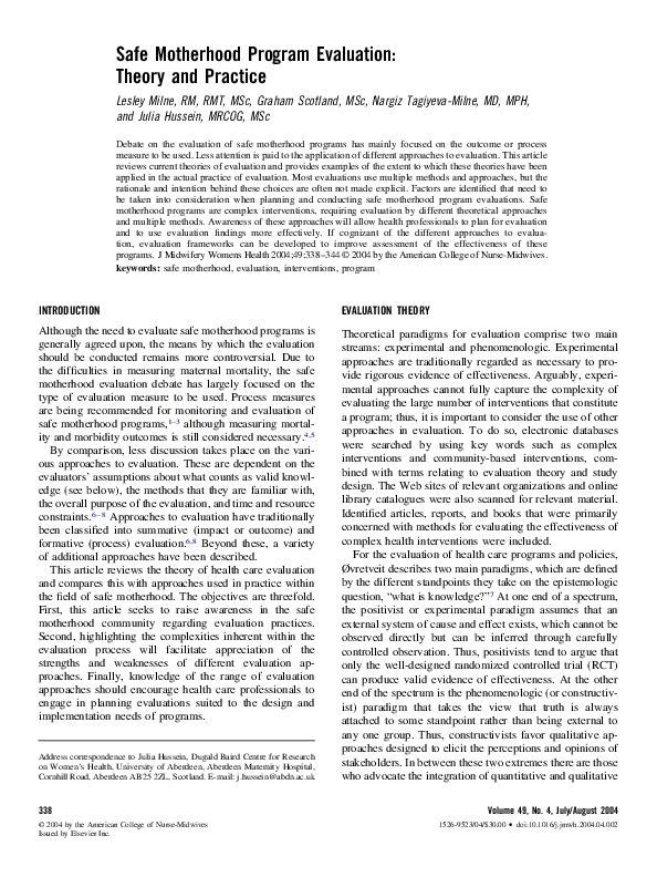 (PDF) Safe motherhood program evaluation: theory and practice