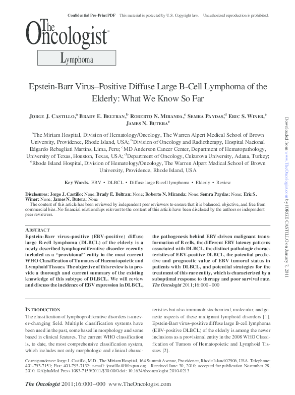 (PDF) Epstein-Barr Virus-Positive Diffuse Large B-Cell Lymphoma of the Elderly: What We Know So Far