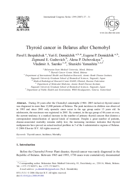 (PDF) Thyroid cancer in Belarus after Chernobyl