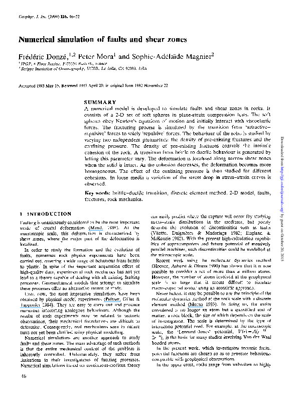 (PDF) Numerical simulation of faults and shear zones