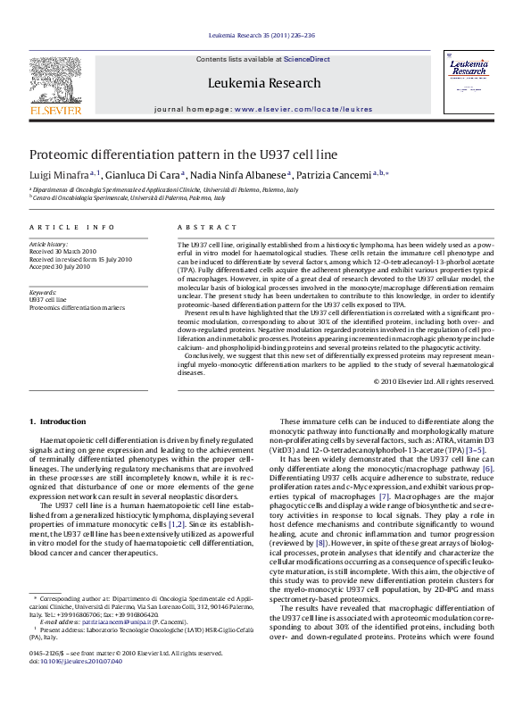 (PDF) Proteomic differentiation pattern in the U937 cell line