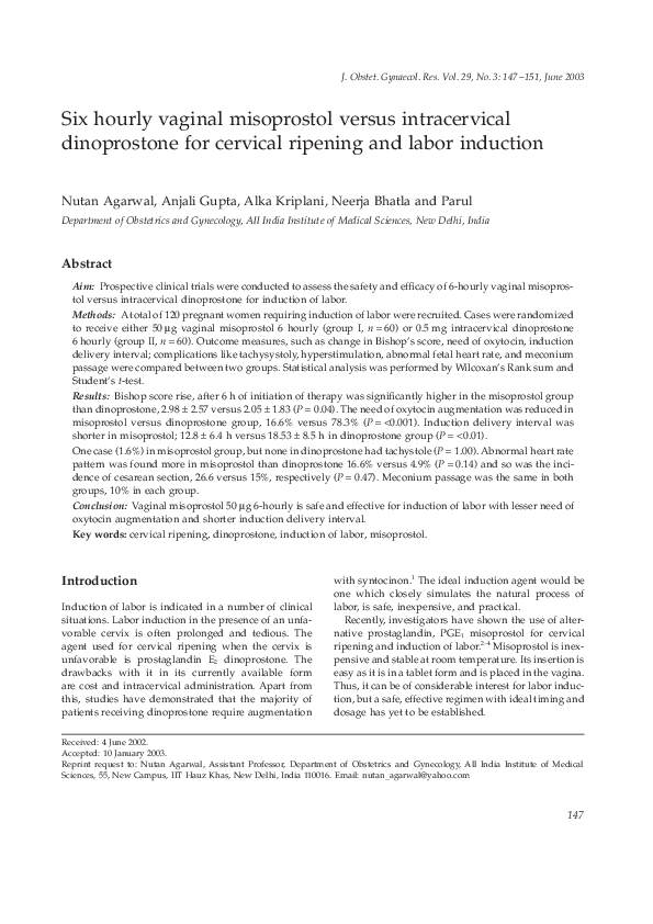 (PDF) Six hourly vaginal misoprostol versus intracervical dinoprostone ...