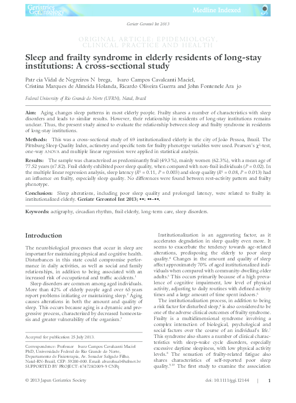 (PDF) Sleep and frailty syndrome in elderly residents of long-stay ...