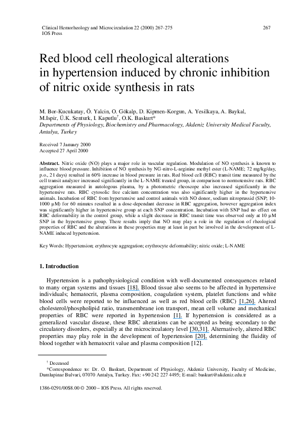 (PDF) Red blood cell rheological alterations in hypertension induced by ...
