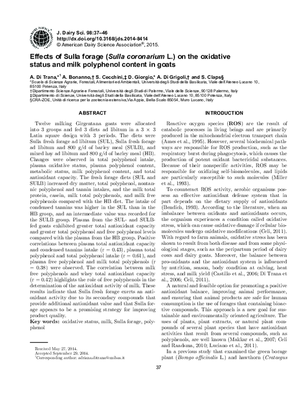(PDF) Effects of Sulla forage (Sulla coronarium L.) on the oxidative ...