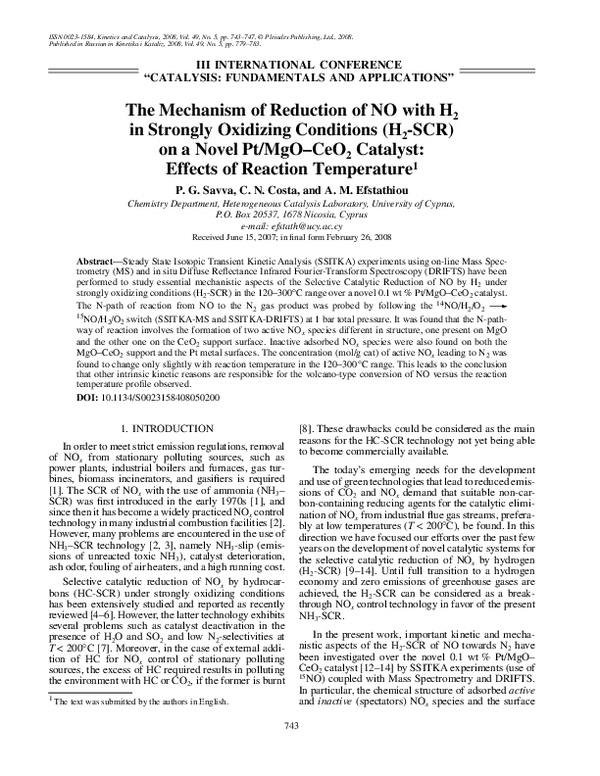 (PDF) The mechanism of reduction of NO with H2 in strongly oxidizing ...
