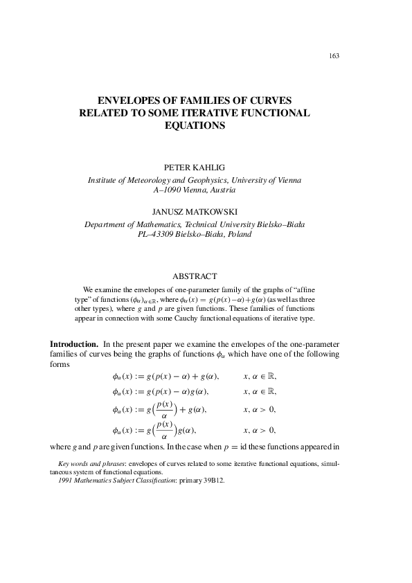 Pdf Envelopes Of Families Of Curves Related To Some Iterative