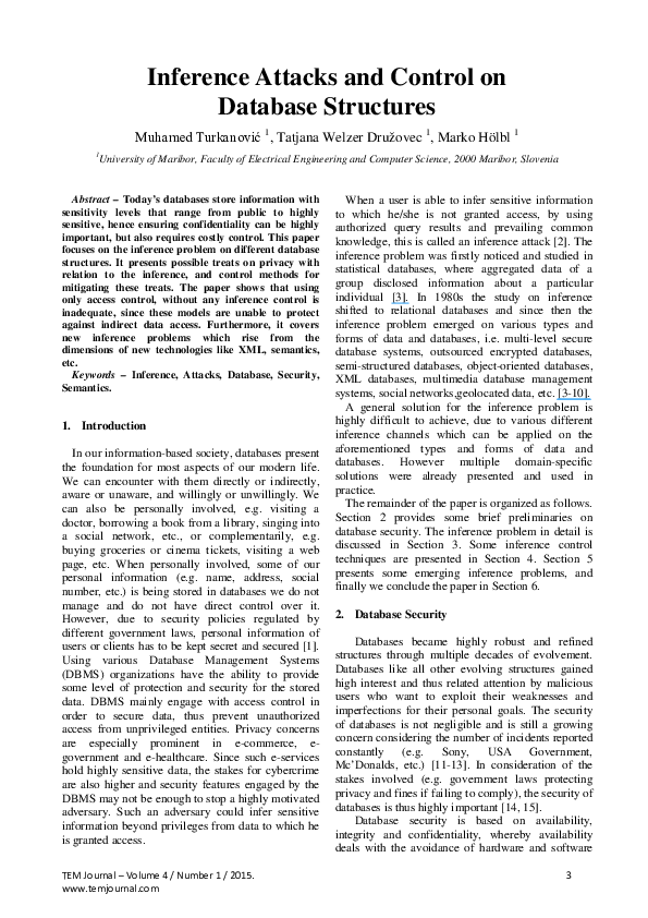 (PDF) Inference Attacks and Control on Database Structures