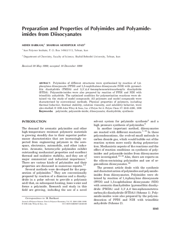 (PDF) Preparation and properties of polyimides and polyamide-imides ...