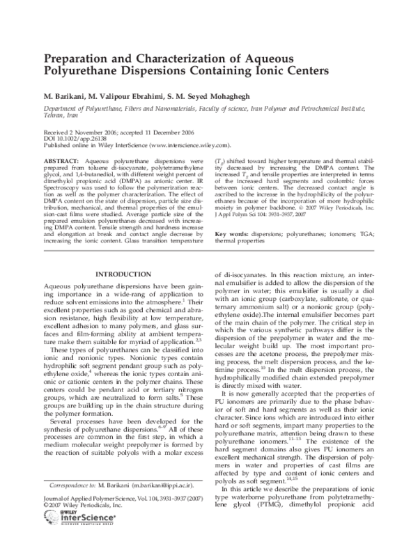 (PDF) Preparation and characterization of aqueous polyurethane ...