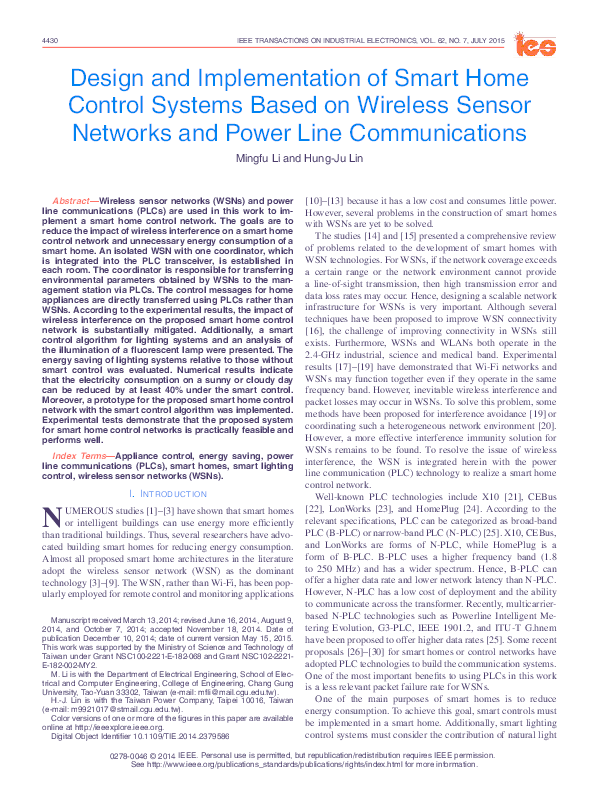 Pdf Design And Implementation Of Smart Home Control Systems Based On Wireless Sensor Networks
