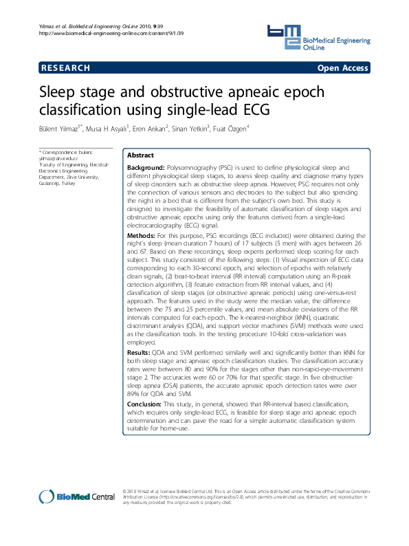 (PDF) Sleep stage and obstructive apneaic epoch classification using ...