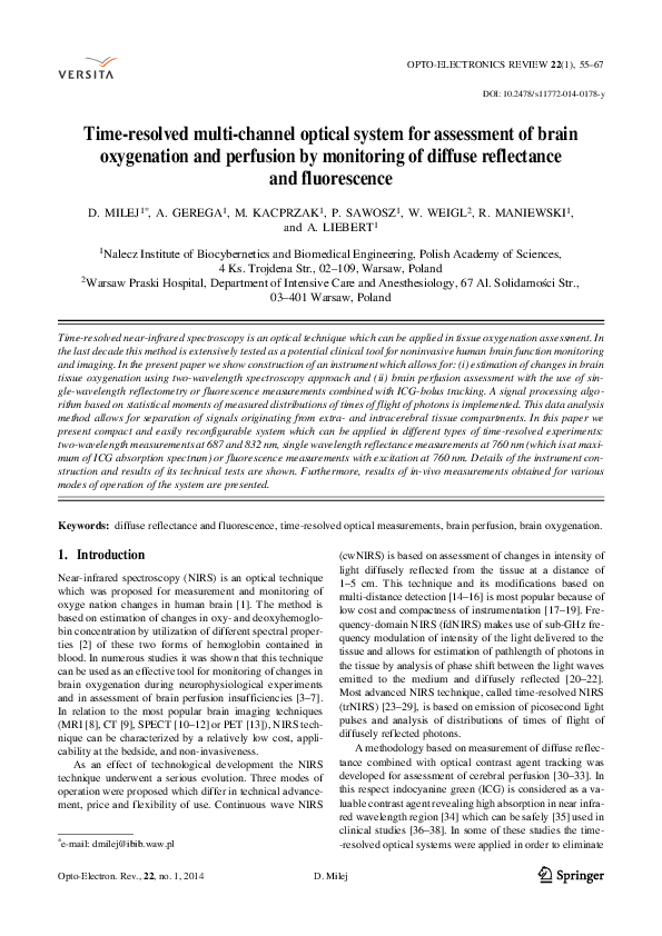 (PDF) Time-resolved multi-channel optical system for assessment of brain oxygenation and ...