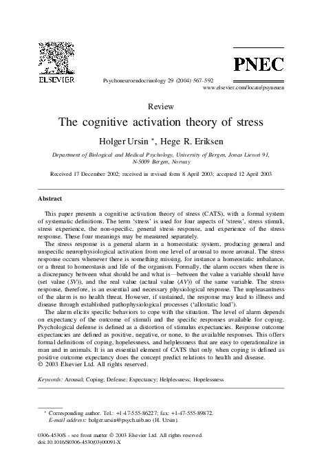 (PDF) The cognitive activation theory of stress
