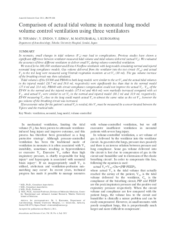 (PDF) Comparison of actual tidal volume in neonatal lung model volume ...