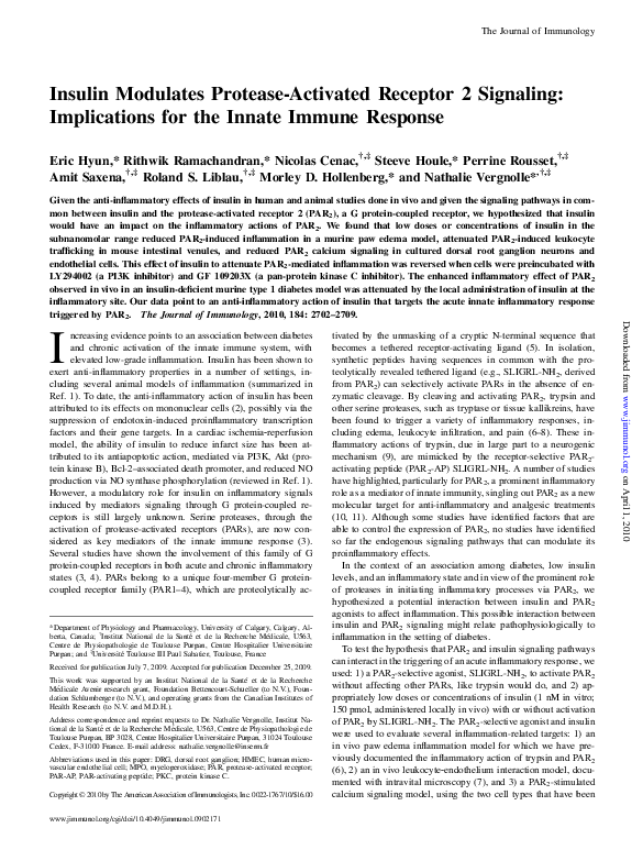(PDF) Insulin Modulates Protease-Activated Receptor 2 Signaling ...