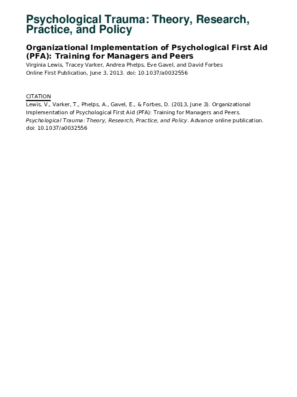 (PDF) Organizational implementation of psychological first aid (PFA ...
