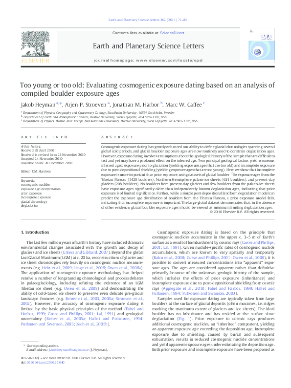 (PDF) Too young or too old: Evaluating cosmogenic exposure dating based ...