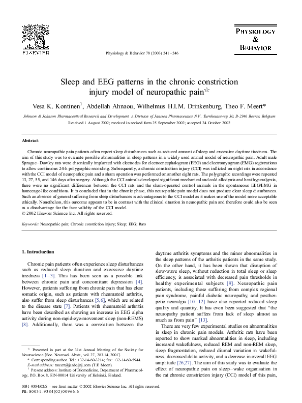 (PDF) Sleep and EEG patterns in the chronic constriction injury model ...
