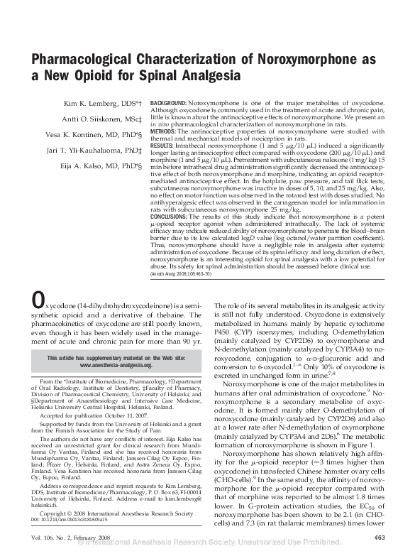 (PDF) Pharmacological Characterization of Noroxymorphone as a New ...