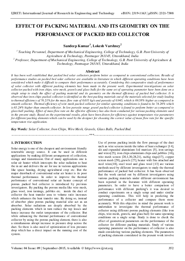 (PDF) EFFECT OF PACKING MATERIAL AND ITS GEOMETRY ON THE PERFORMANCE OF ...