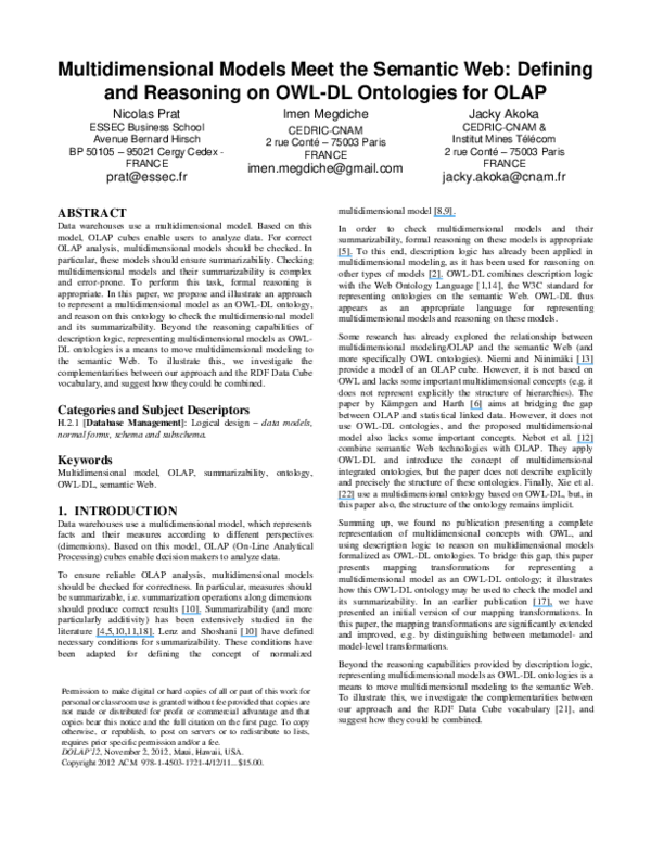 (PDF) Multidimensional models meet the semantic web