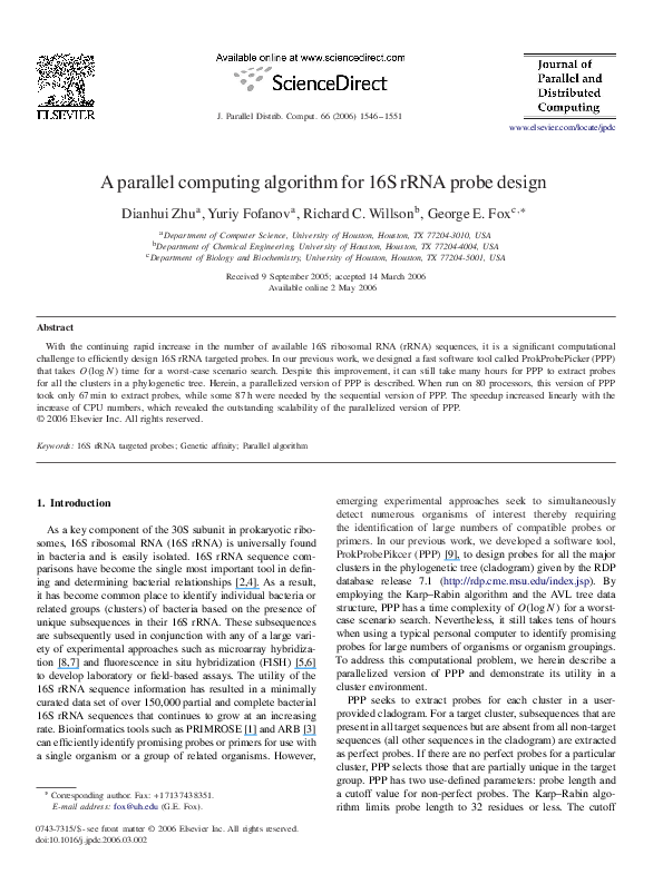 (PDF) A parallel computing algorithm for 16S rRNA probe design (PDF) A parallel computing algorithm for 16S rRNA probe design