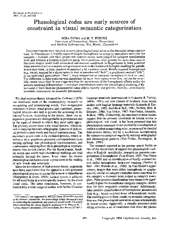 (PDF) Phonological codes are early sources of constraint in visual ...