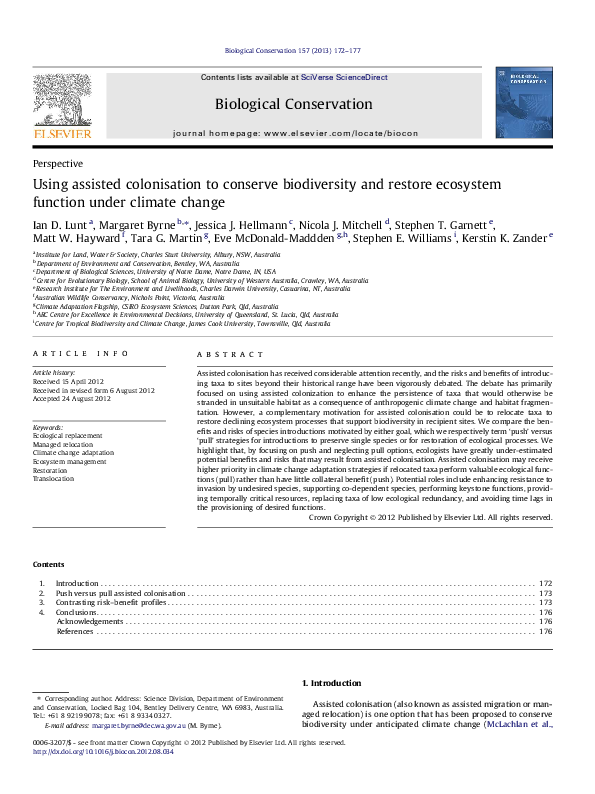 (PDF) Using assisted colonisation to conserve biodiversity and restore ...