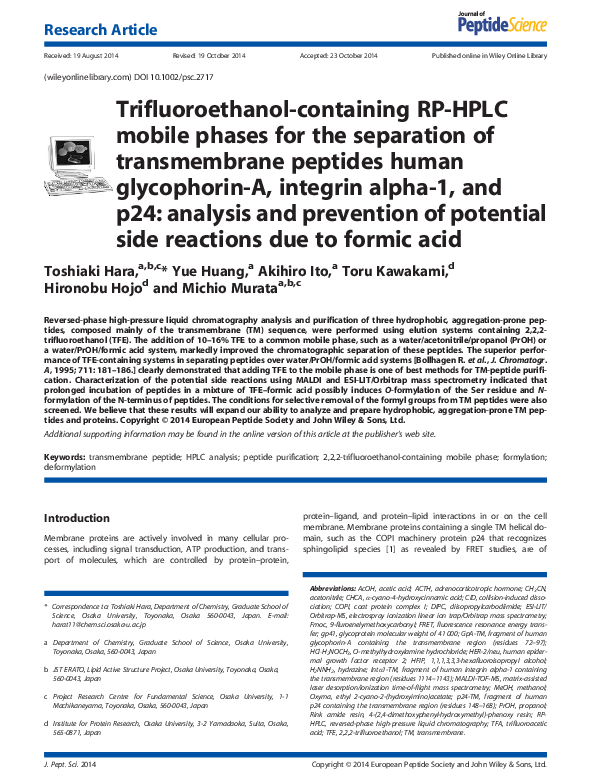 (PDF) Trifluoroethanol-containing RP-HPLC mobile phases for the ...