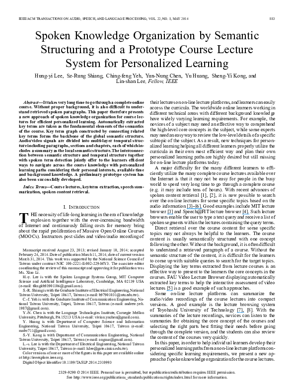 (PDF) Spoken Knowledge Organization by Semantic Structuring and a Prototype Course Lecture ...