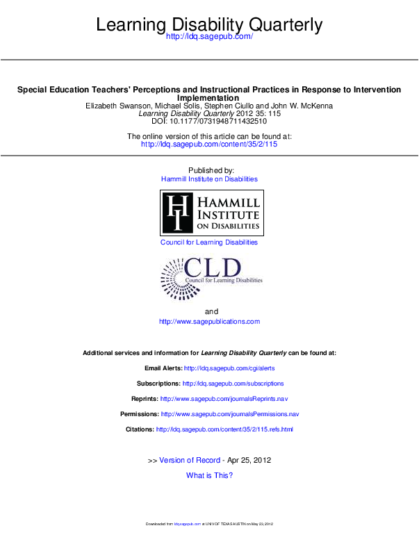 (PDF) Learning Disability Quarterly: 115 Learning Disability Quarterly ...