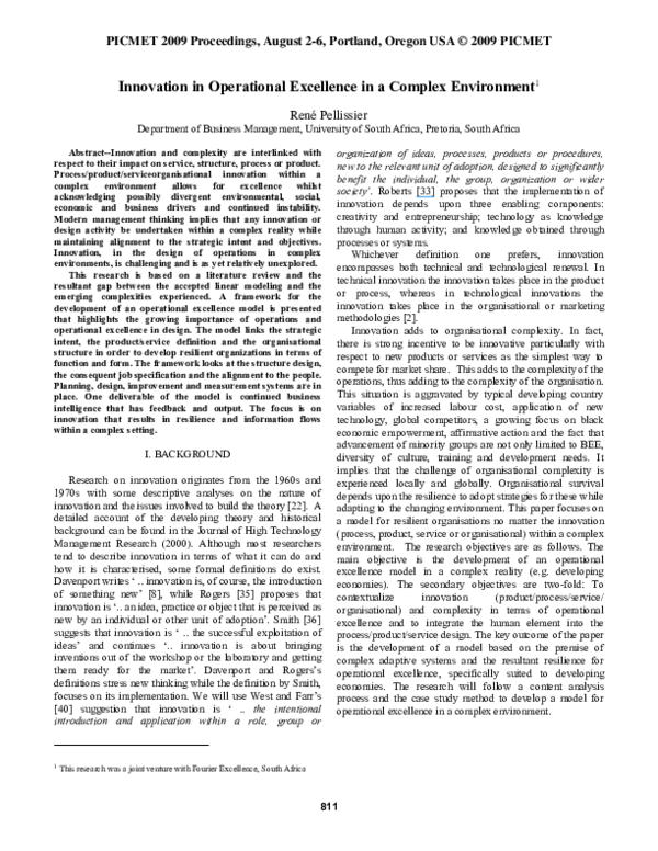 (PDF) Innovation in operational excellence in a complex environment