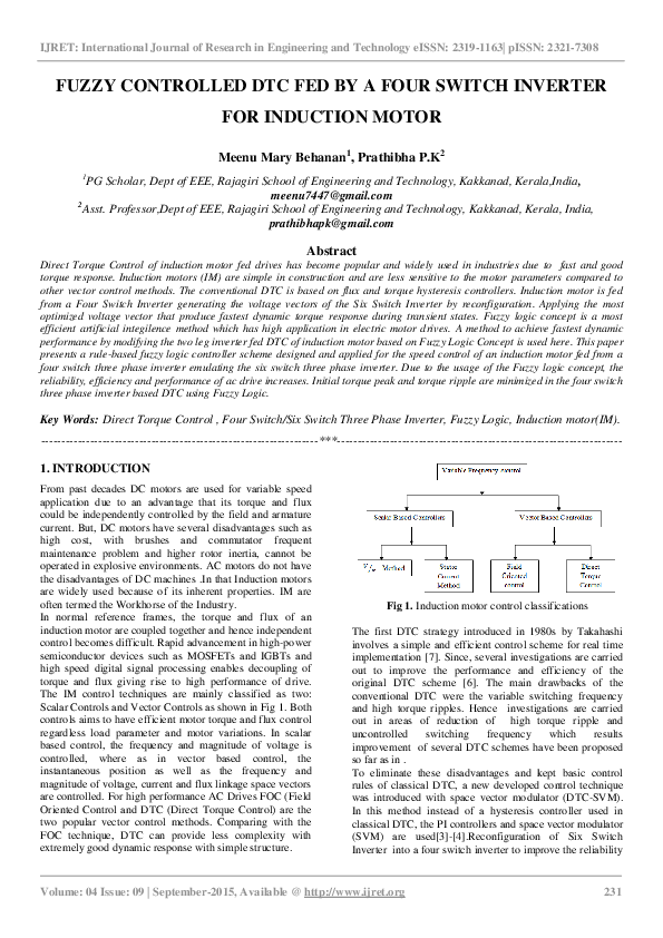 (PDF) FUZZY CONTROLLED DTC FED BY A FOUR SWITCH INVERTER FOR INDUCTION MOTOR