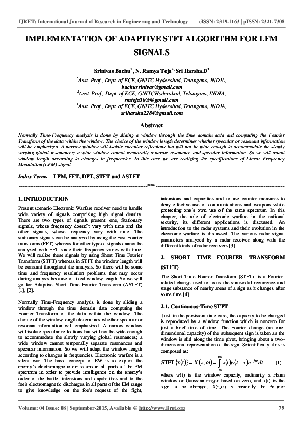 Pdf Implementation Of Adaptive Stft Algorithm For Lfm Signals