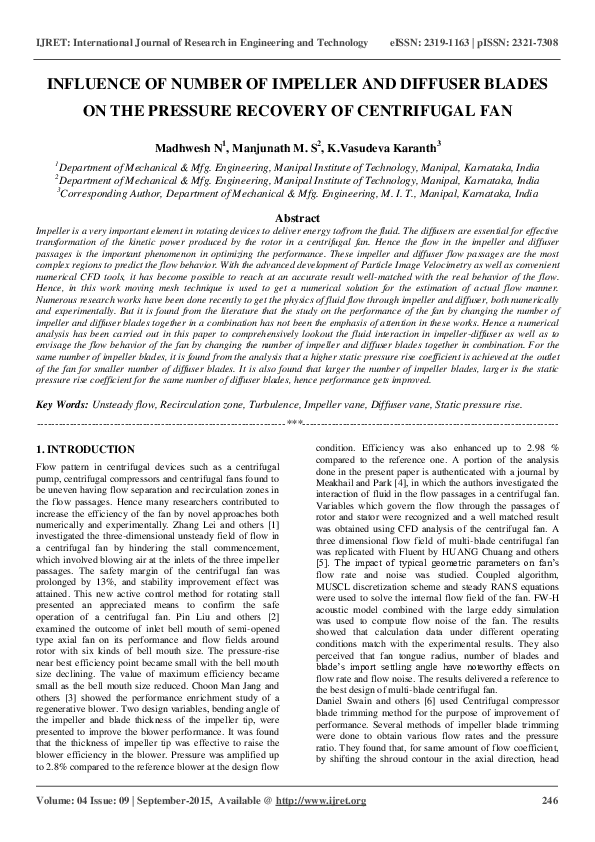 (PDF) INFLUENCE OF NUMBER OF IMPELLER AND DIFFUSER BLADES ON THE ...