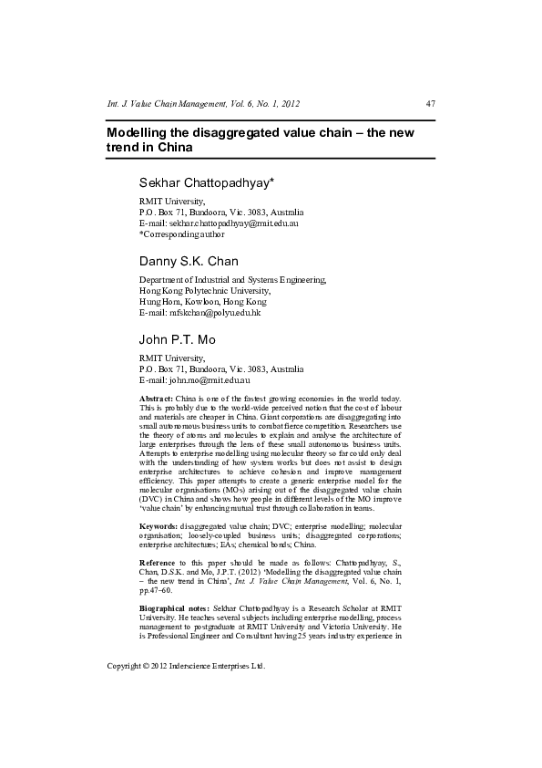 (PDF) Modelling the disaggregated value chain the new trend in China