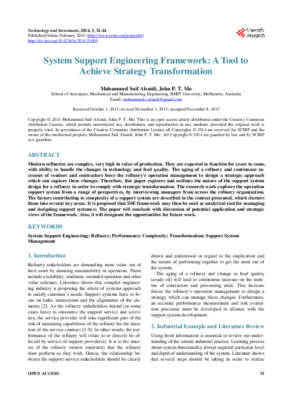 (PDF) System Support Engineering Framework: A Tool to Achieve Strategy ...