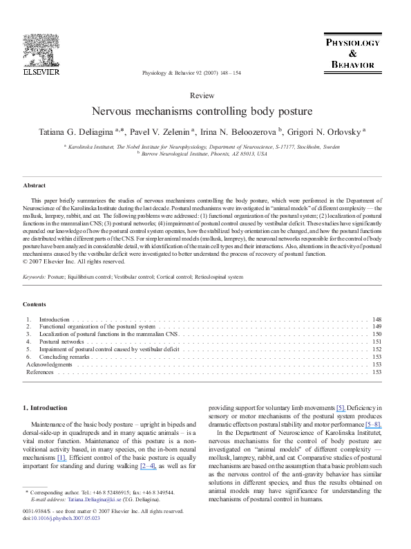 (PDF) Nervous mechanisms controlling body posture