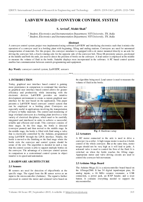 Pdf Labview Based Conveyor Control System