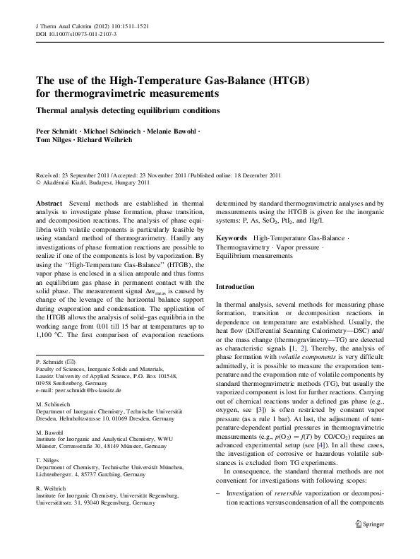 (PDF) The use of the High-Temperature Gas-Balance (HTGB) for ...