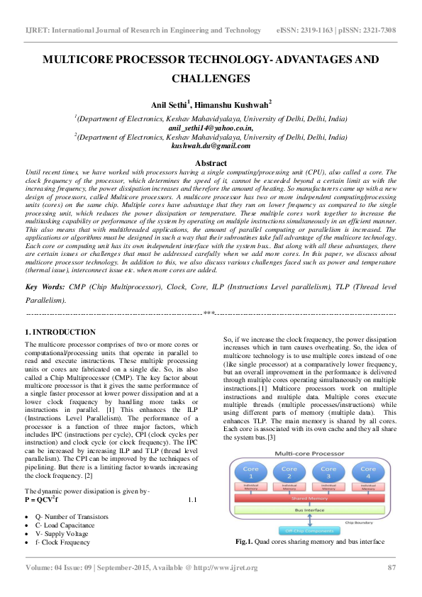 Pdf Multicore Processor Technology Advantages And Challenges