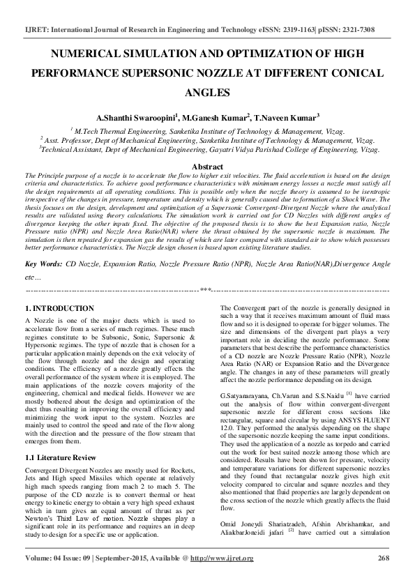 Pdf Numerical Simulation And Optimization Of High Performance Supersonic Nozzle At Different