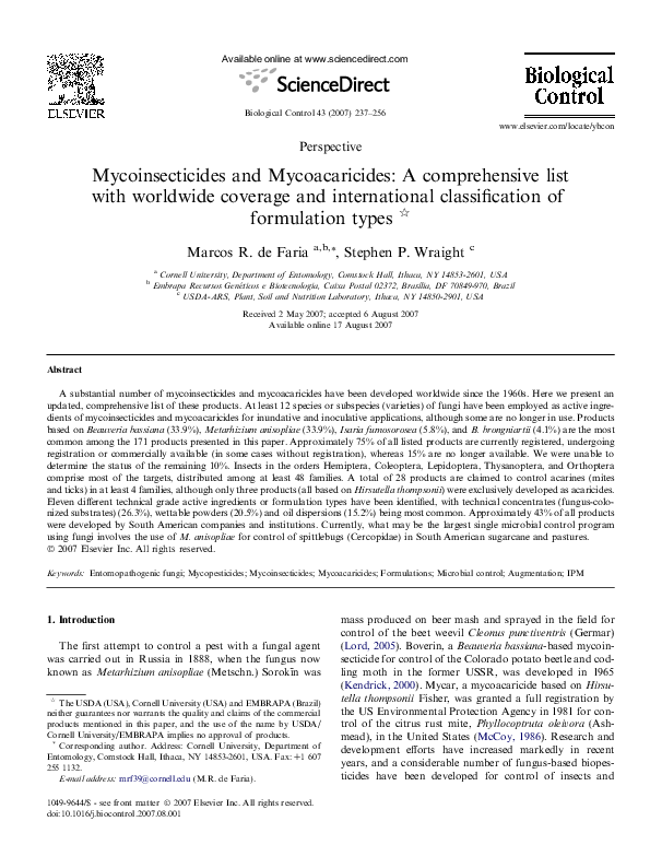 (PDF) Mycoinsecticides and Mycoacaricides: A comprehensive list with ...