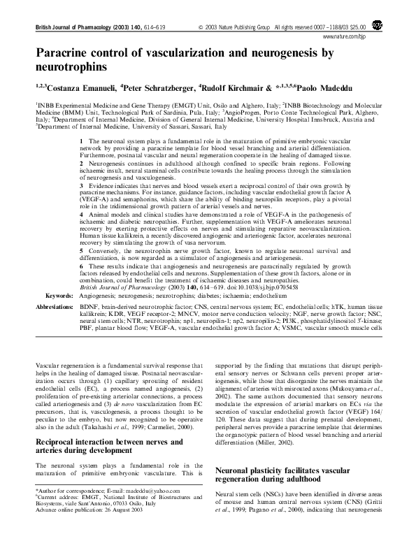 (PDF) Paracrine control of vascularization and neurogenesis by ...