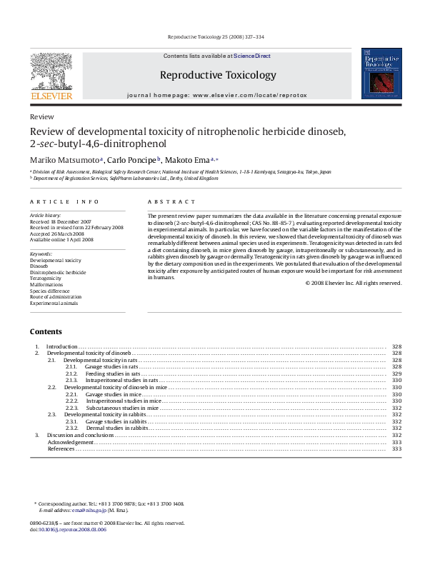 (PDF) Review of developmental toxicity of nitrophenolic herbicide ...