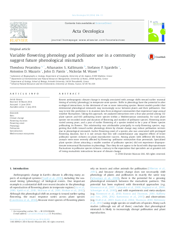 (PDF) Variable flowering phenology and pollinator use in a community ...
